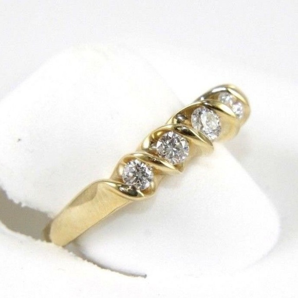 Jewelry | Round Cut Diamond Channel Curve Band 14k Yg 5ct | Poshmark